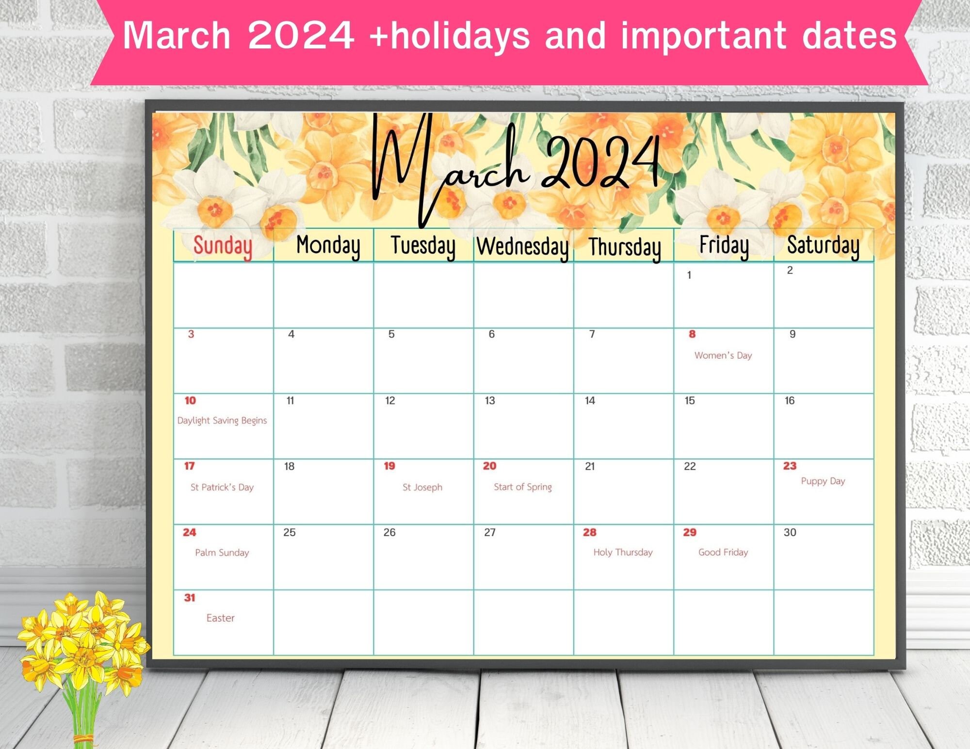 Printable March 2024 Calendar With Holidays and Important Dates ...
