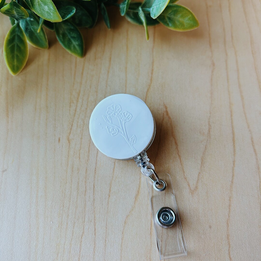 The Birth Flower Badge Reel: Handmade & Customizable Clay - Etsy