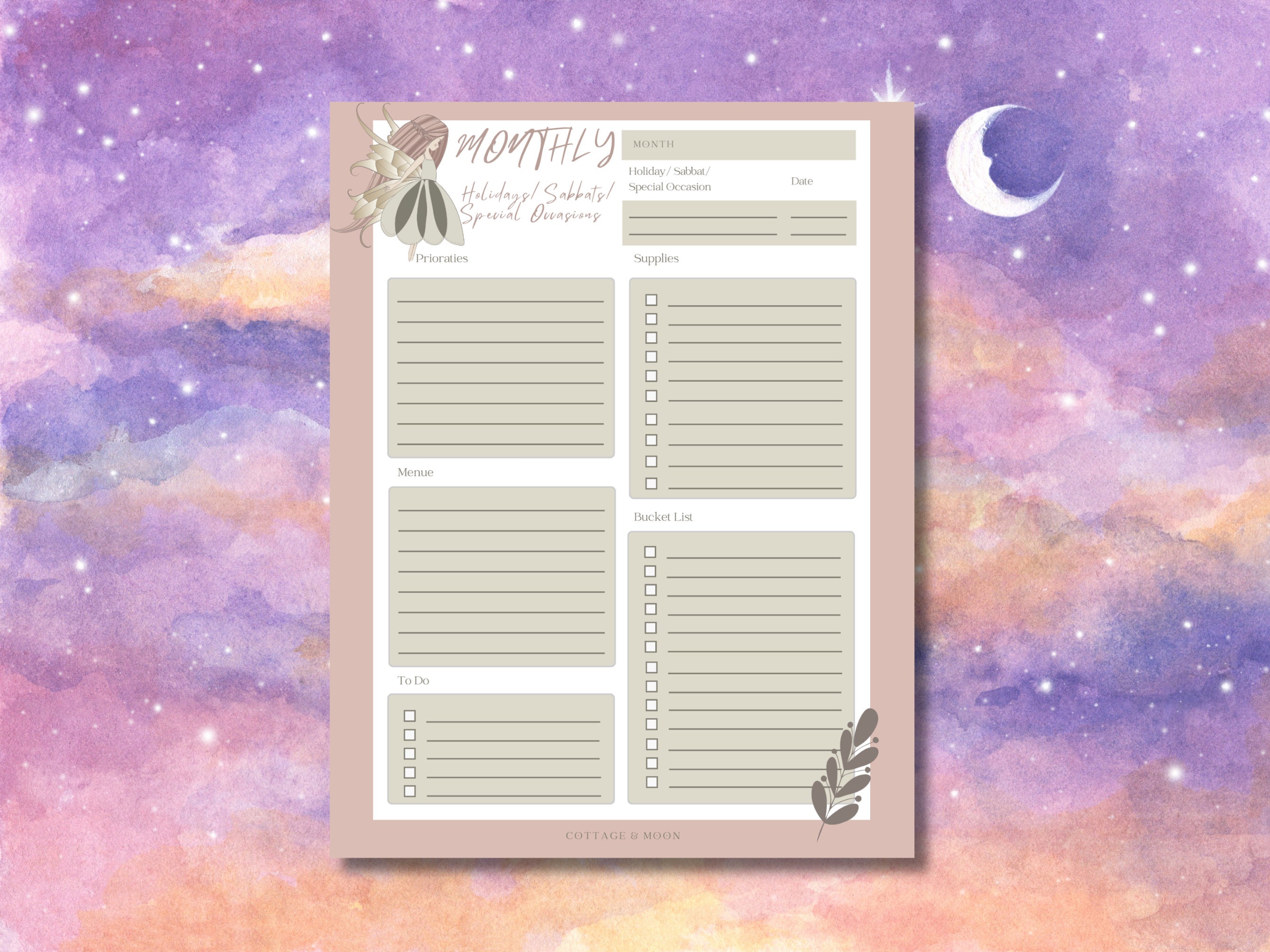 Pink Fairy-daily, Weekly, Monthly Calendar-practical and Mystical - Etsy