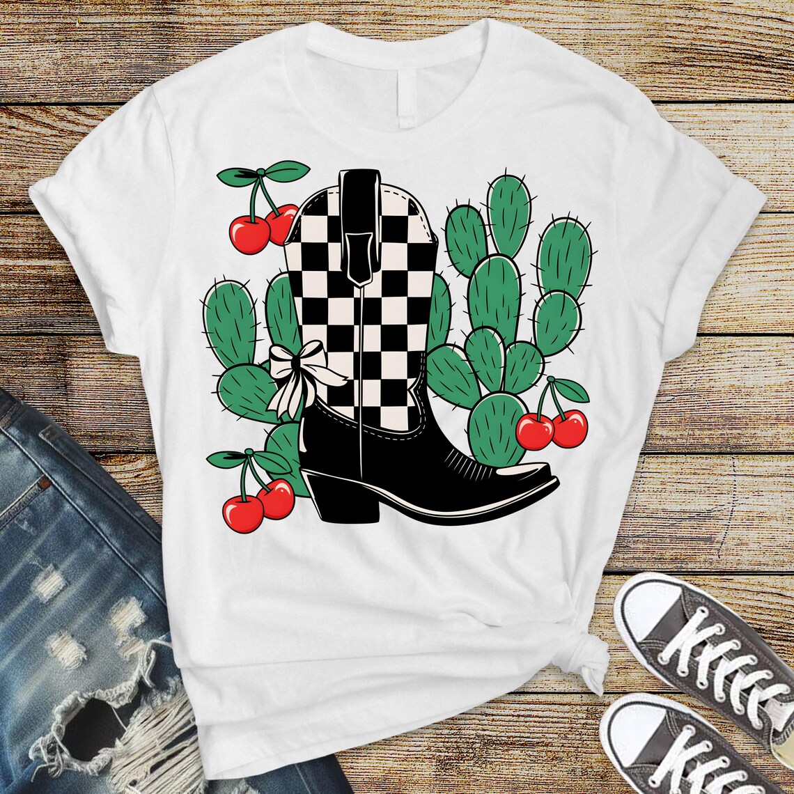 Western Checker Boot Png Cowgirl Png Cactus Png Cowgirl Boot Png Retro ...