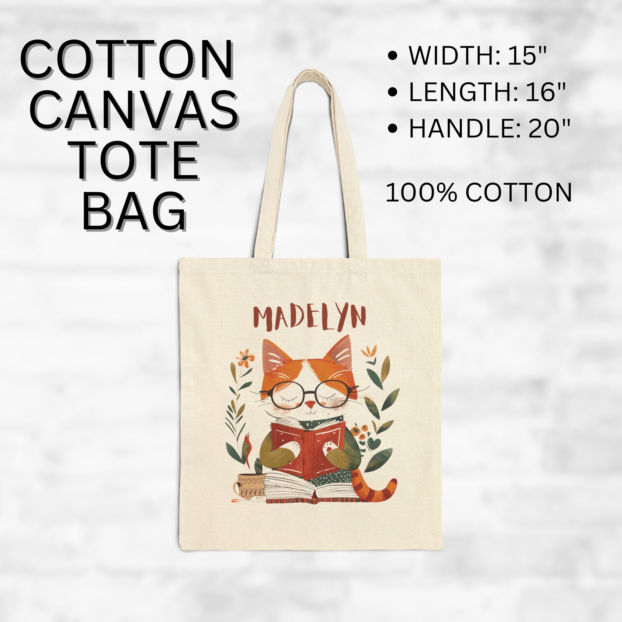 Personalized Name Cotton Canvas Tote Bag Custom Name Tote Bag Kids ...