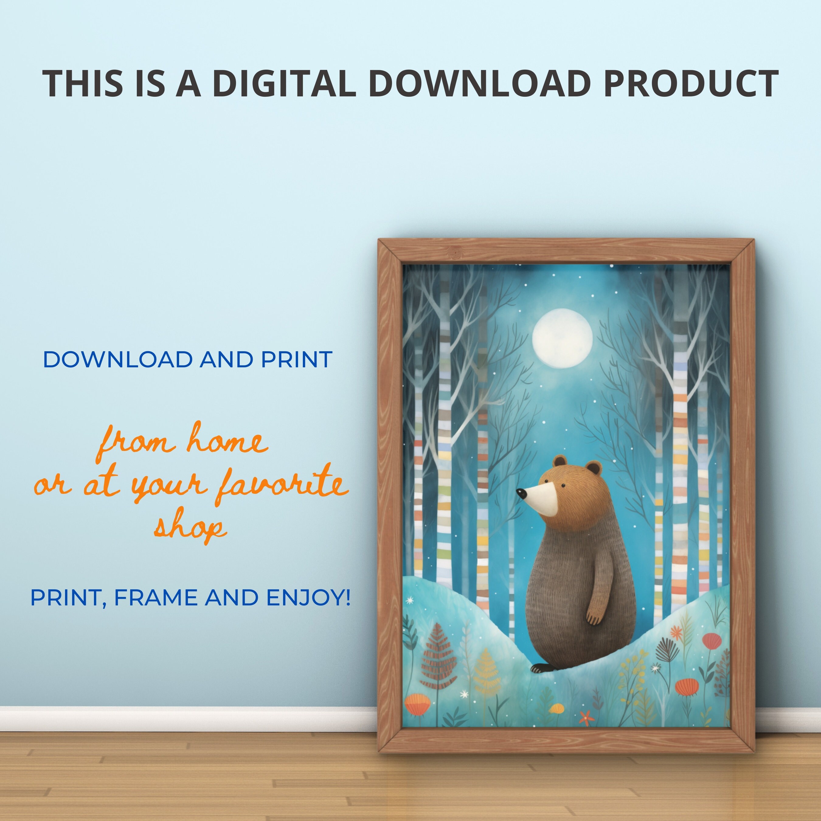 Bear Art Printable Bear Wall Art Brown Bear Nursery Decor Kids Room Art ...