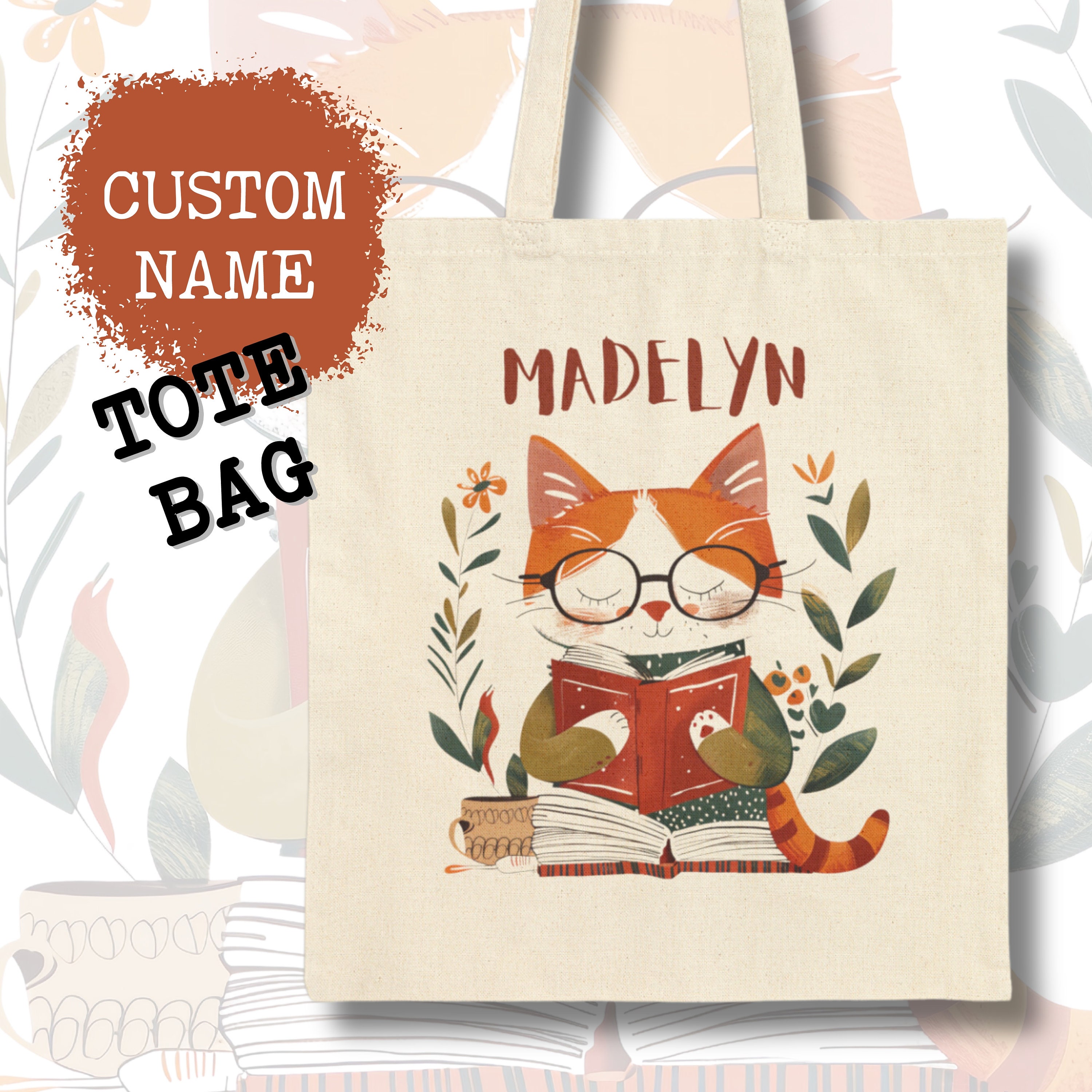 Personalized Name Cotton Canvas Tote Bag Custom Name Tote Bag Kids ...