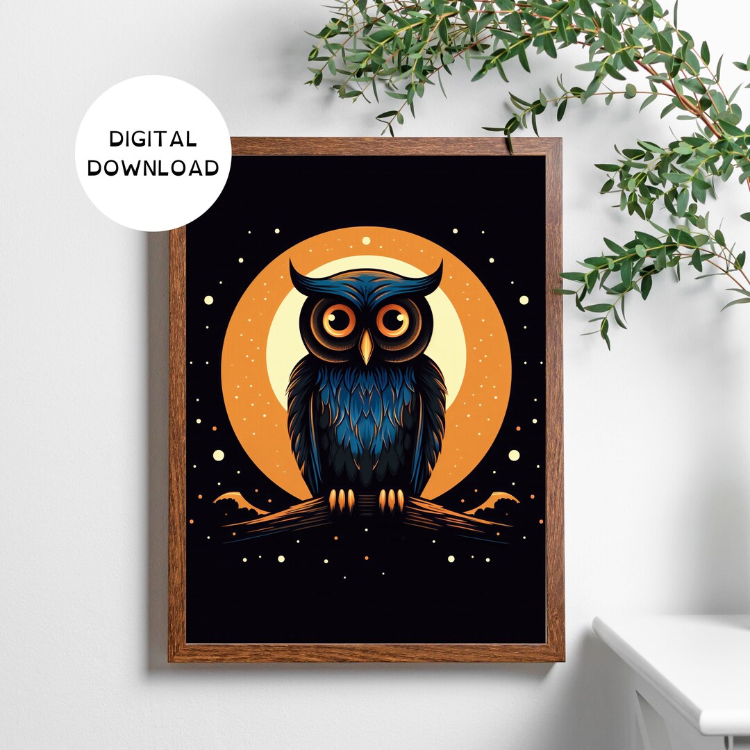 Moonlight Owl Wall Art Owl Printable Wall Art Home Decor Kids Room ...