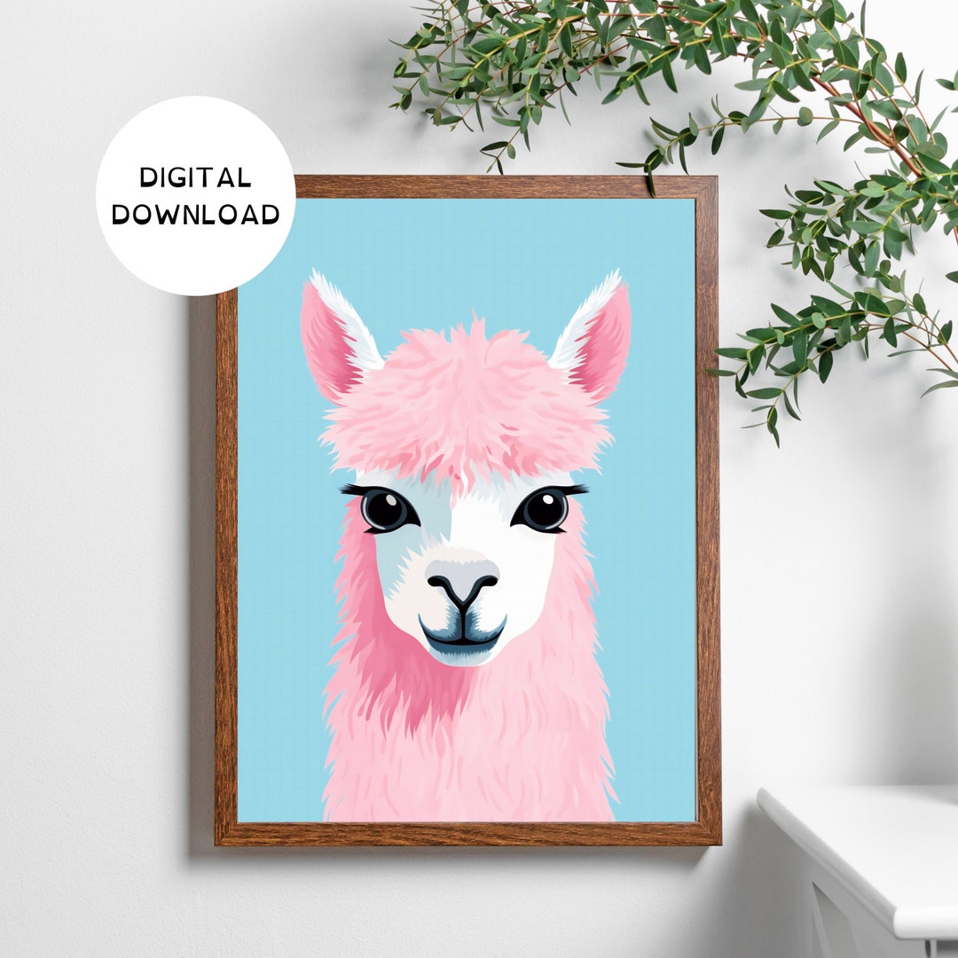 Pink Llama Wall Art Nursery Printable Wall Art Animal Alpaca Print ...