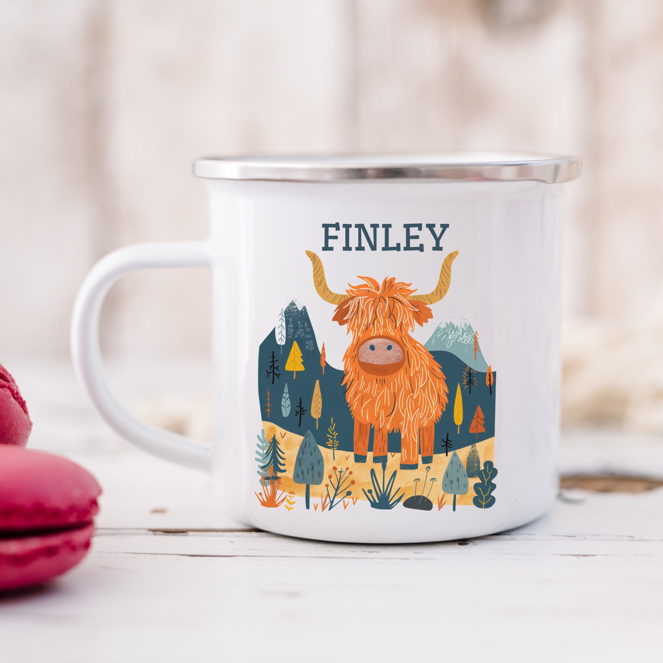 Highland Cow Personalized Mug Enamel Cup Camping Mug Kids Name ...