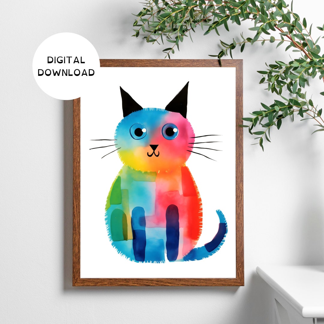 Colorful Cat Painting Wall Art Printable Nursery Wall Art Cat Nursery ...