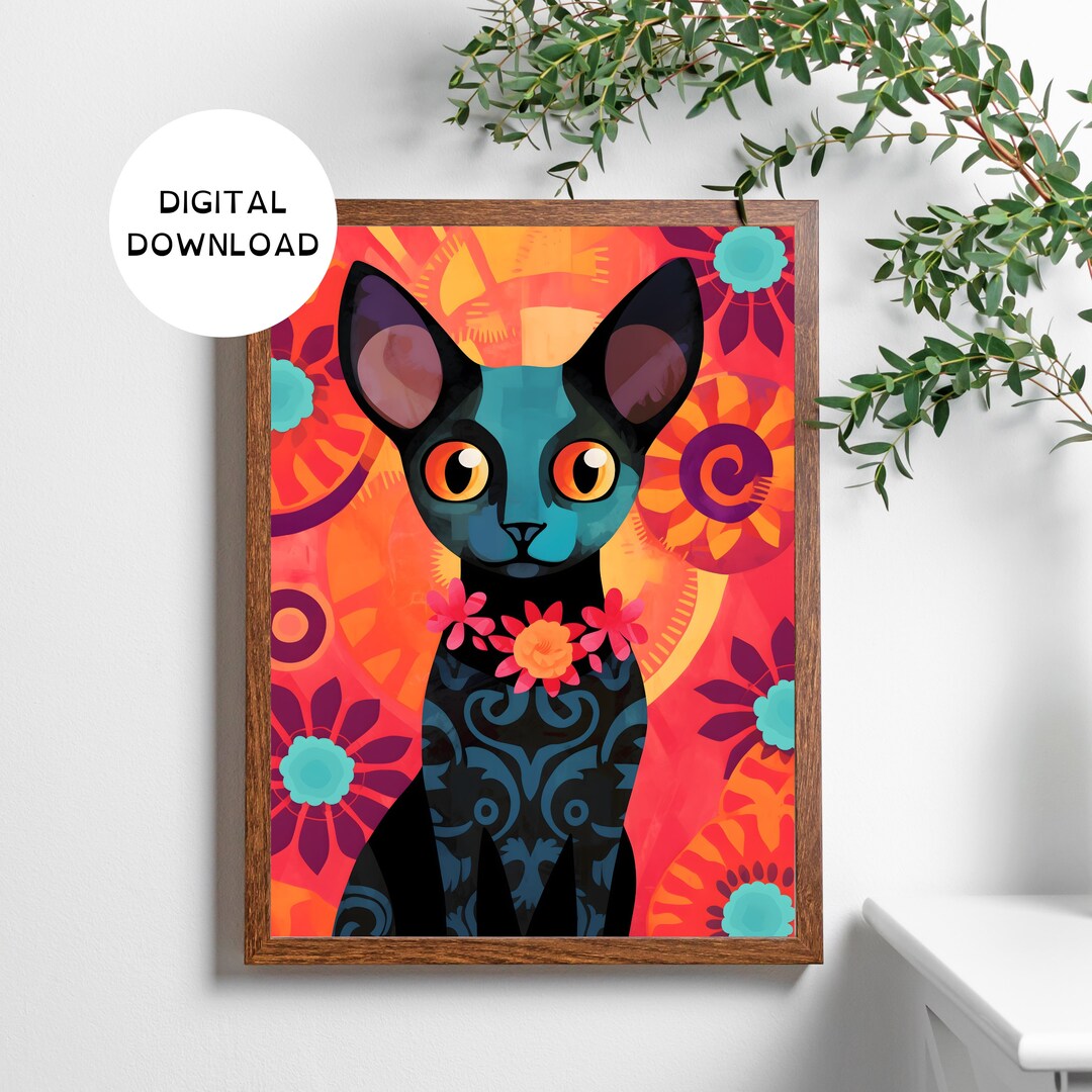 Black Cat Wall Art Printable Cat Art Nursery Decor Kids - Etsy