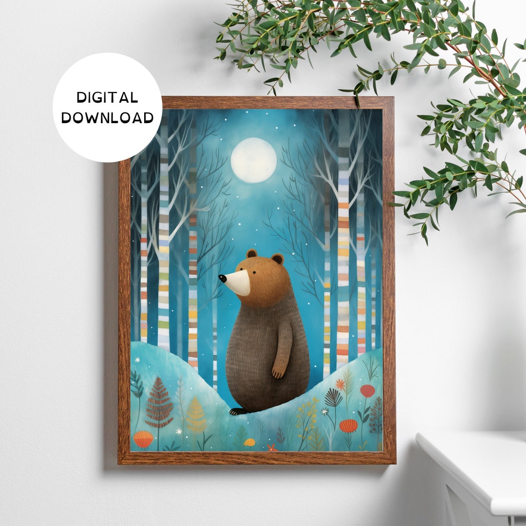 Bear Art Printable Bear Wall Art Brown Bear Nursery Decor Kids Room Art ...