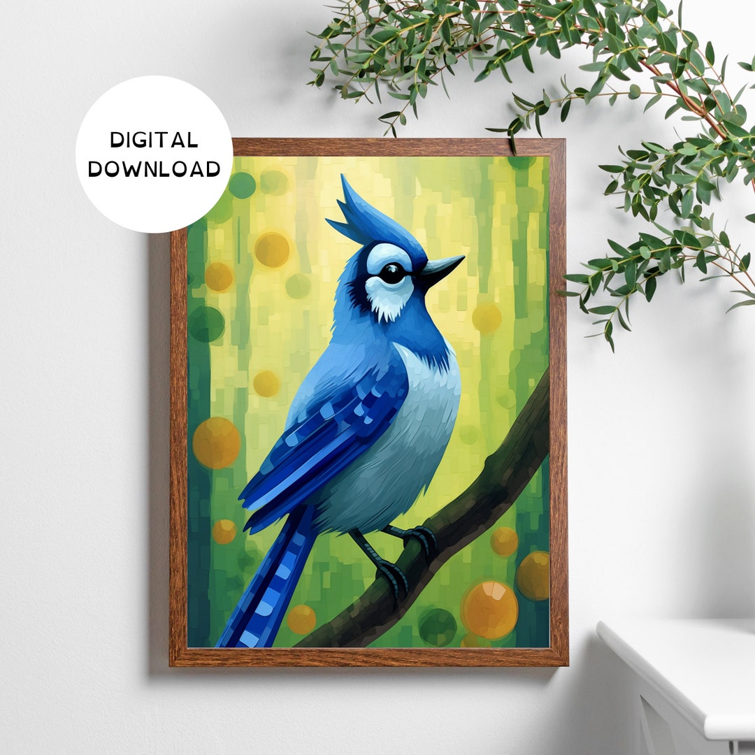 Blue Jay Wall Art Printable Bird Art Home Wall Art Kids Room Decor Blue ...