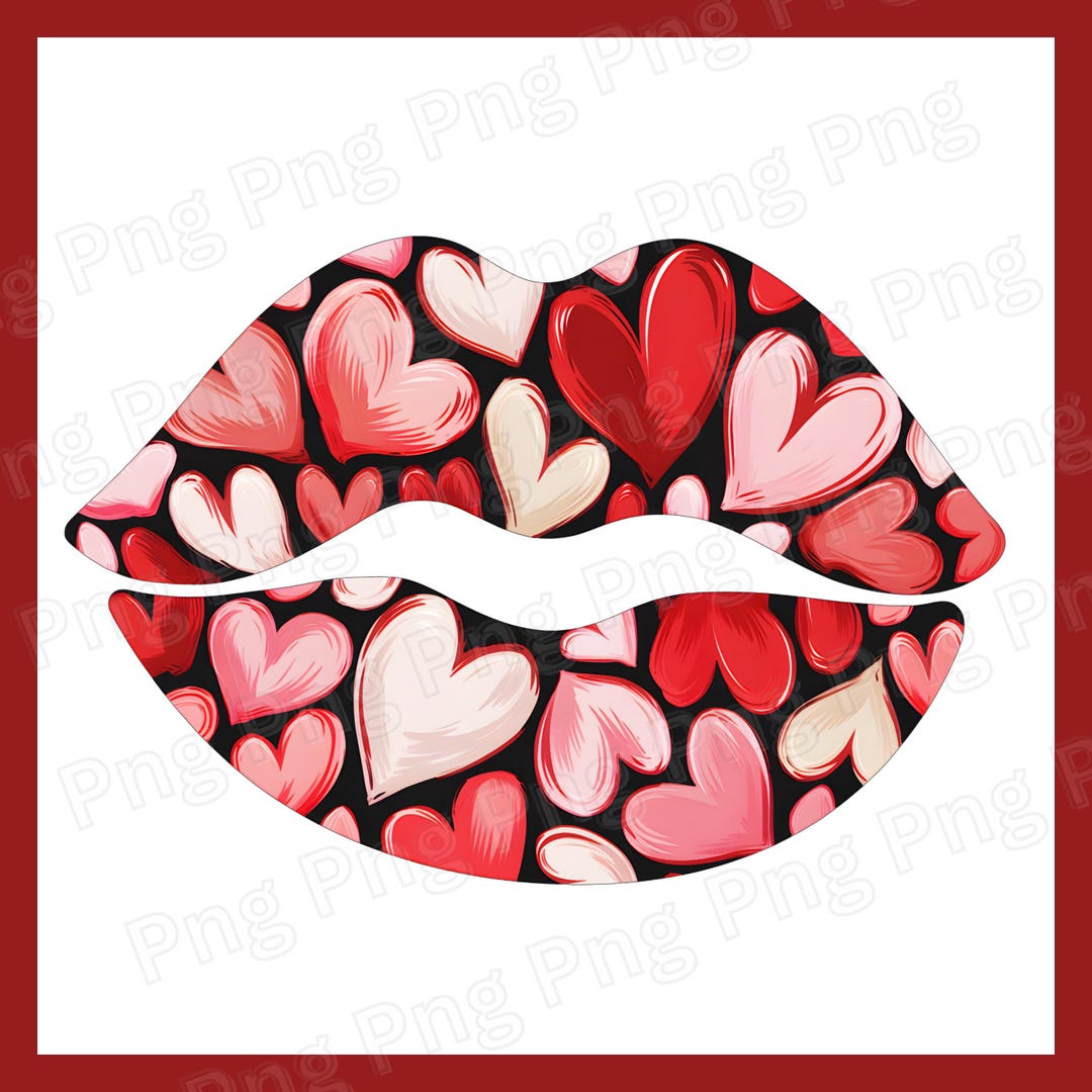 Heart Lips Png Valentine Lips Sublimation Kiss Png Red Hearts Pink ...