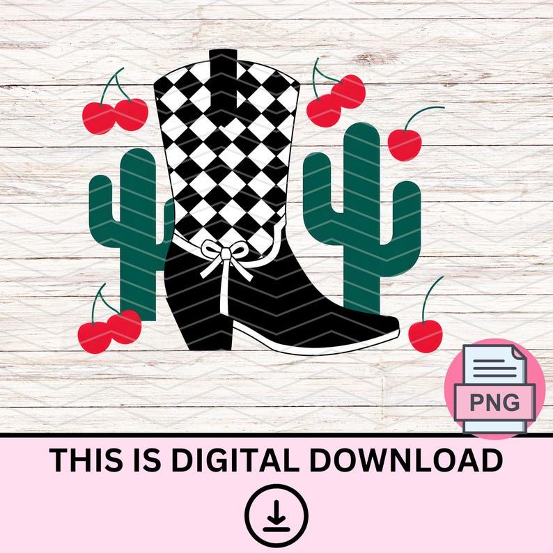 Western Cowgirl Boot PNG Retro Rodeo Aesthetic Checker Boot Png Cactus ...