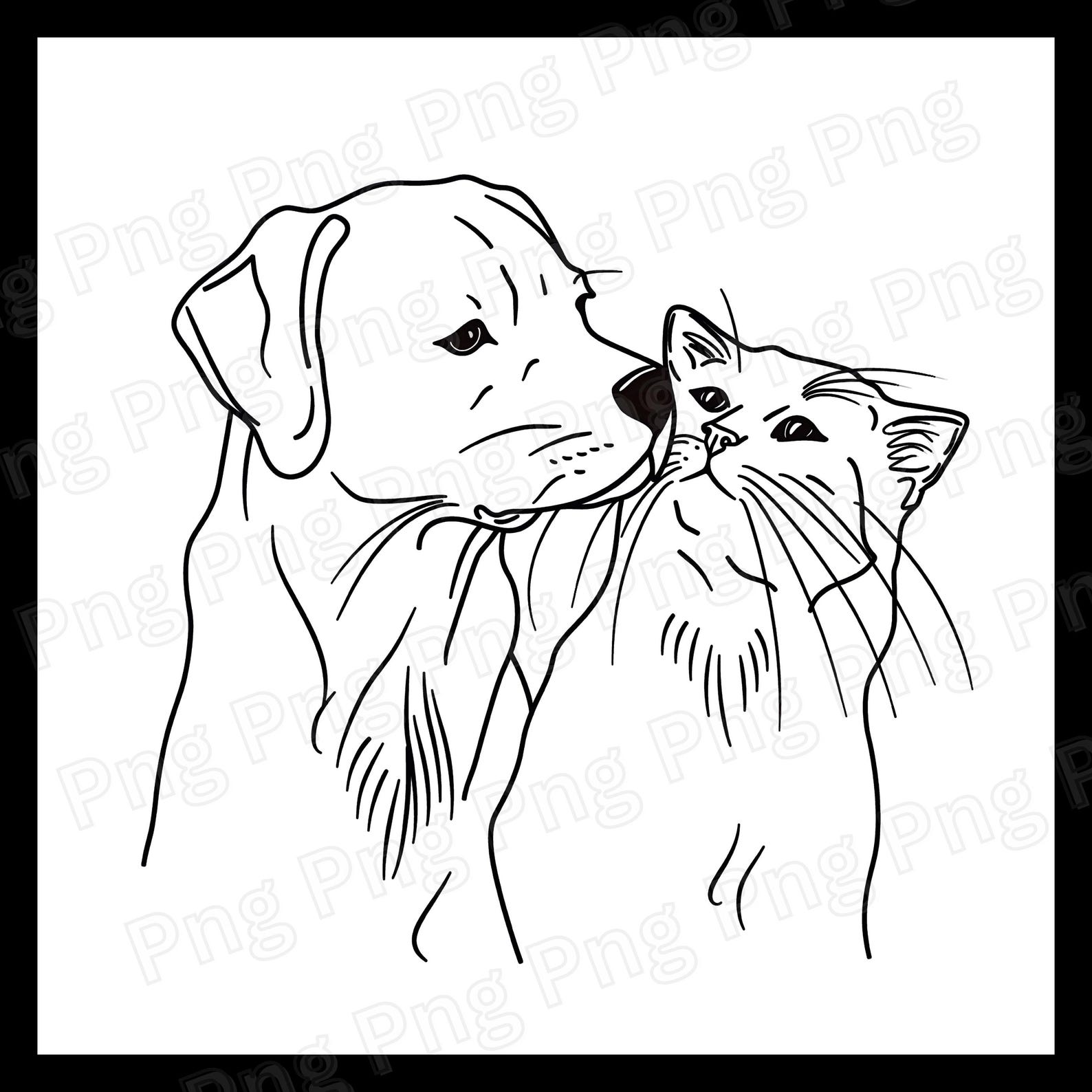 Dog and Cat Line Art PNG Best Friends Png Minimalist Pet Line Drawing ...