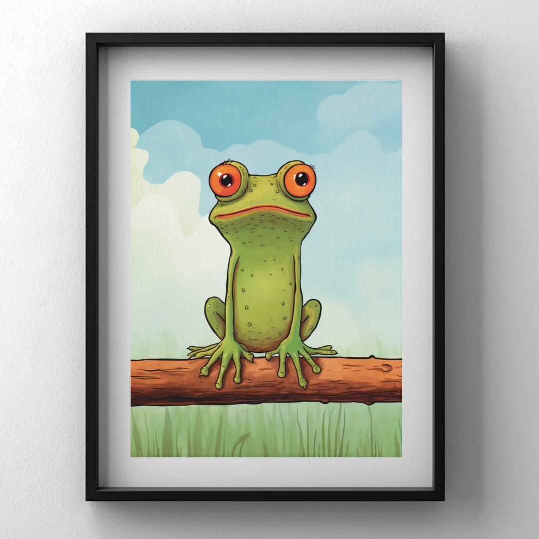 Frog Art Print Green Frog Poster Toad Print Animal Art Colorful Nursery ...