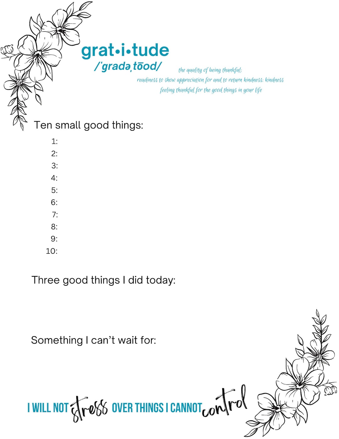 Gratitude Pages Ten Good Things - Etsy