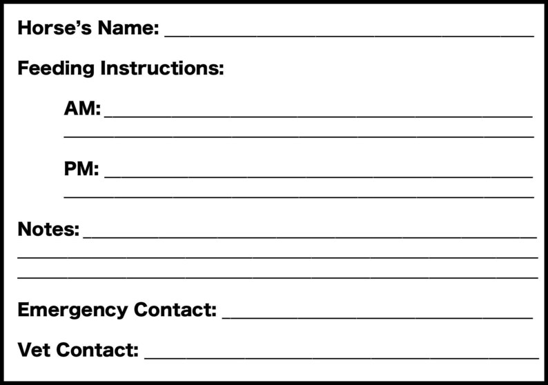 Download Equine Stall Card, Printable Horse Stall Feed Sign - Etsy