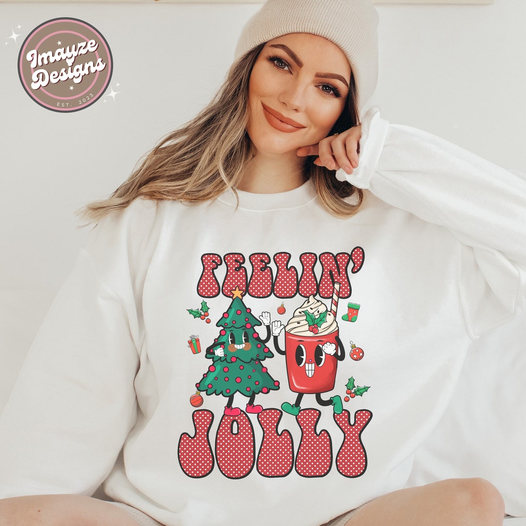 Feelin' Jolly Retro Christmas Sweatshirt Groovy Funky Festive Christmas ...