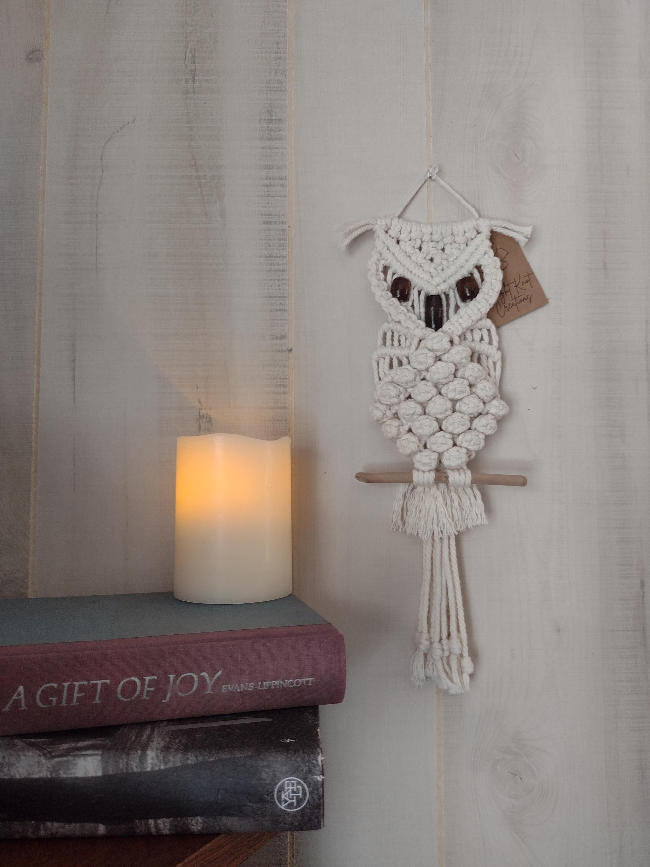 Vintage Inspired Friendly Macrame Owl Perched on Driftwood Stick - Etsy