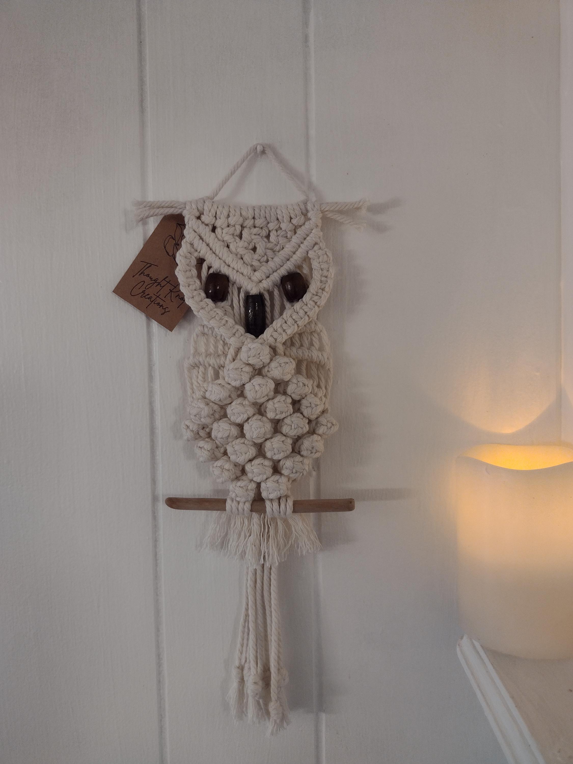Vintage Inspired Friendly Macrame Owl Perched on Driftwood Stick - Etsy