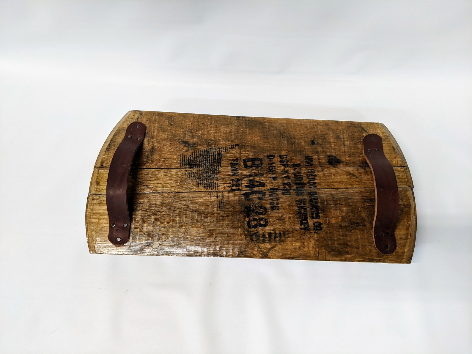 Bourbon Barrel Tray With Leather Handles - Engraved - Etsy