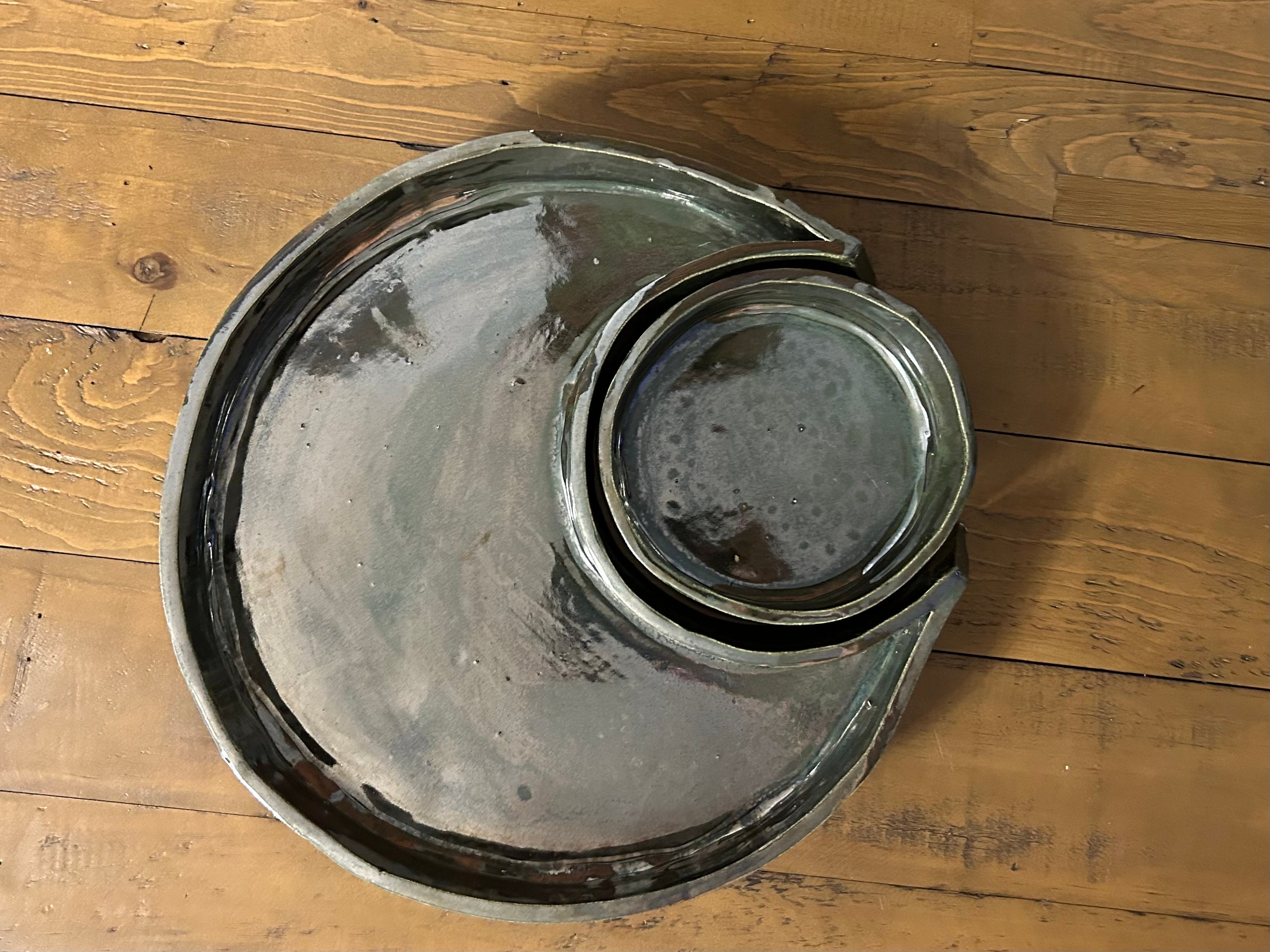 Ceramic Chip and Dip Bowl. Crescent Moon Shaped Chip and Dip. Handmade ...