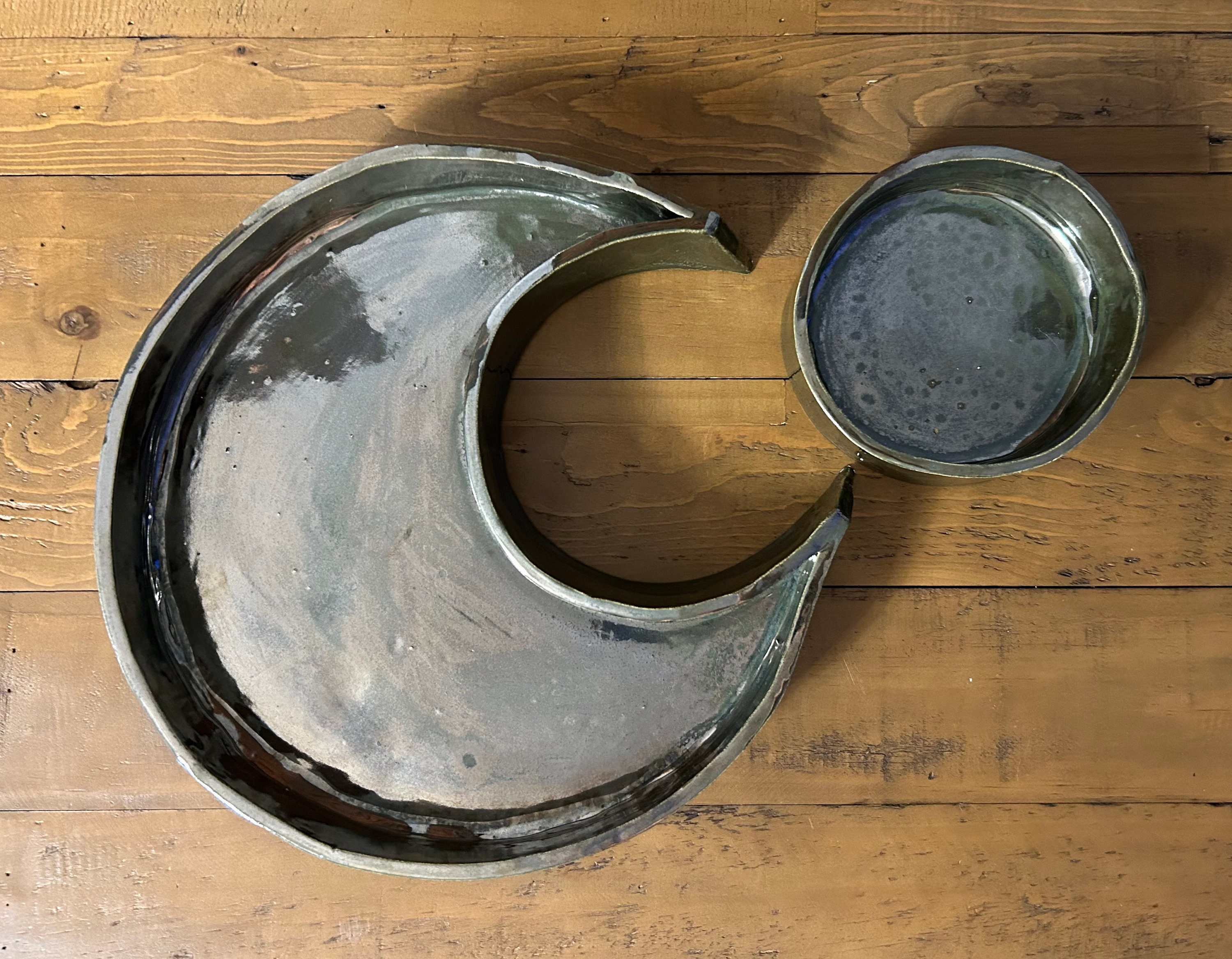 Ceramic Chip and Dip Bowl. Crescent Moon Shaped Chip and Dip. Handmade ...