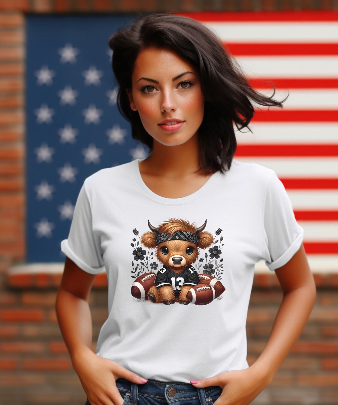 Football Highland Cow Black and White Unisex T-shirt - Etsy