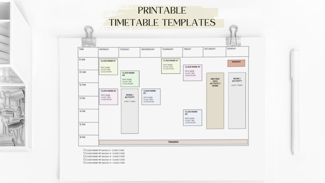 Printable Timetable Template for University Students Instant - Etsy New ...