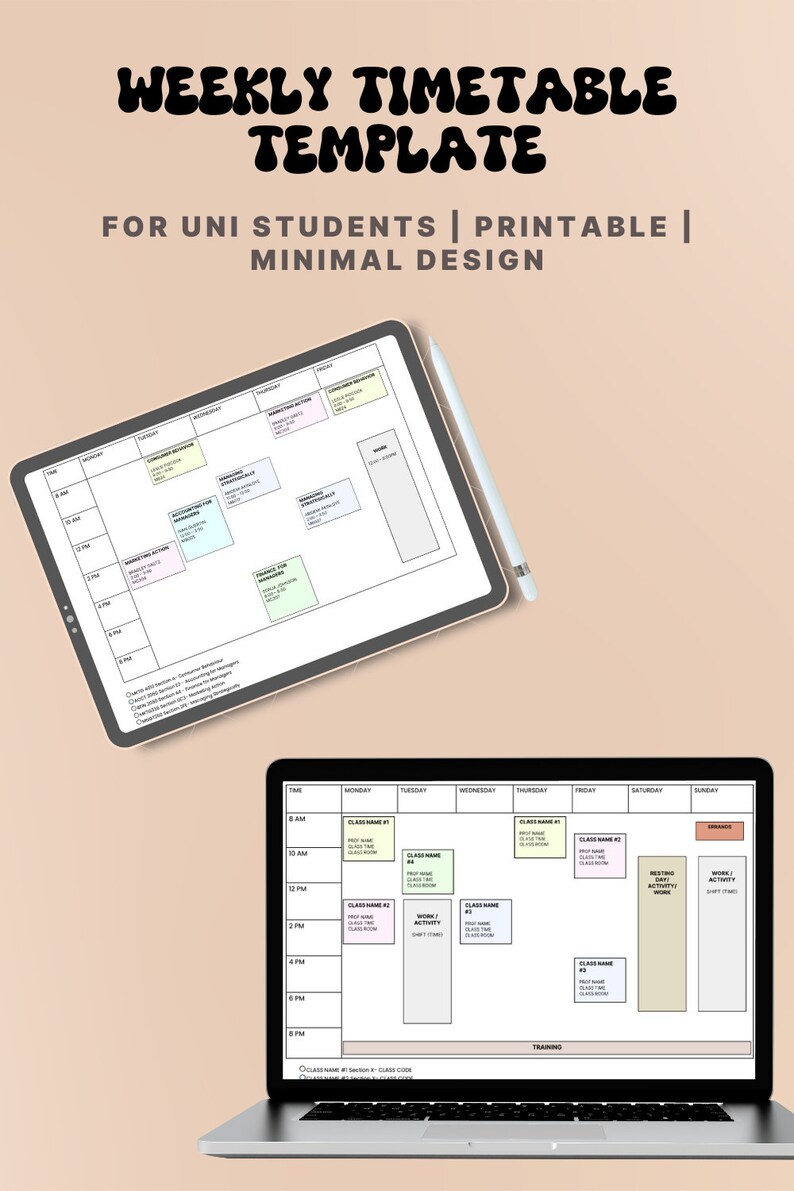 Printable Timetable Template for University Students, Instant ...