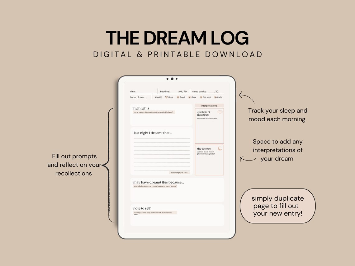 Digital Dream Journal, Sleep Tracker, Sleep Log, Goodnotes Template ...