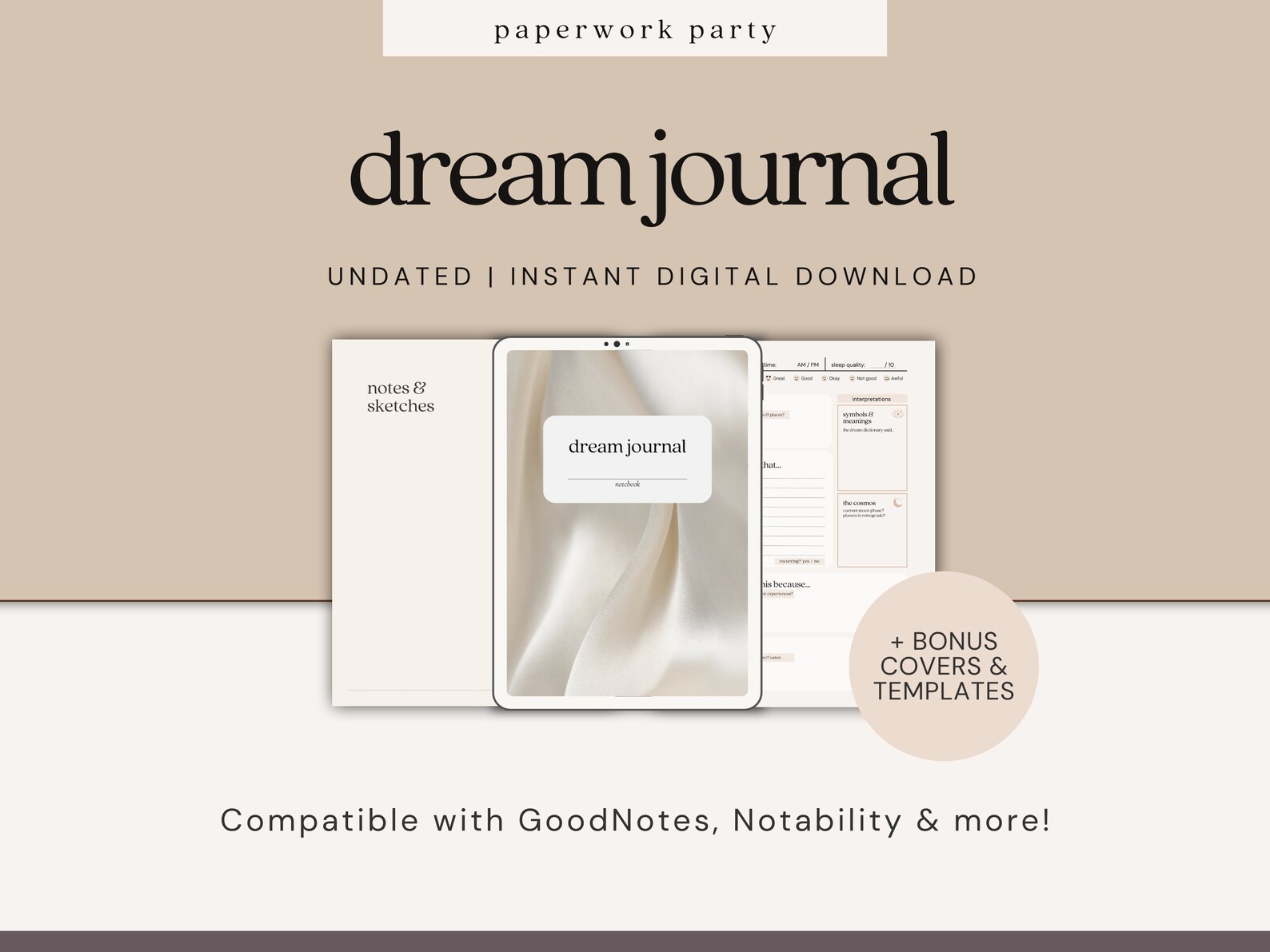 Digital Dream Journal, Sleep Tracker, Sleep Log, Goodnotes Template ...