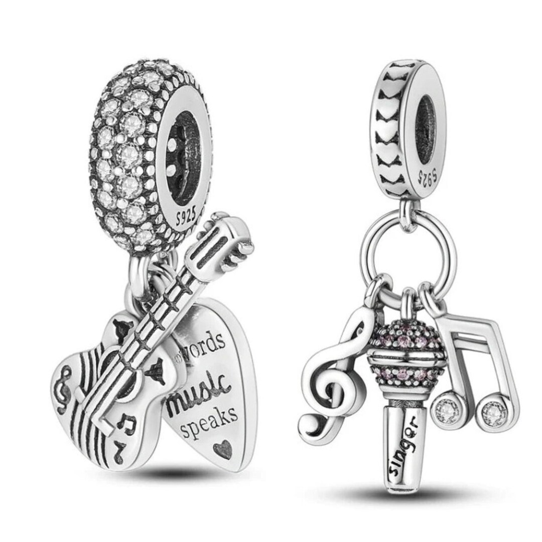 Singer Charm 925 Sterling Silver With Guitar and Microphone Fit for ...