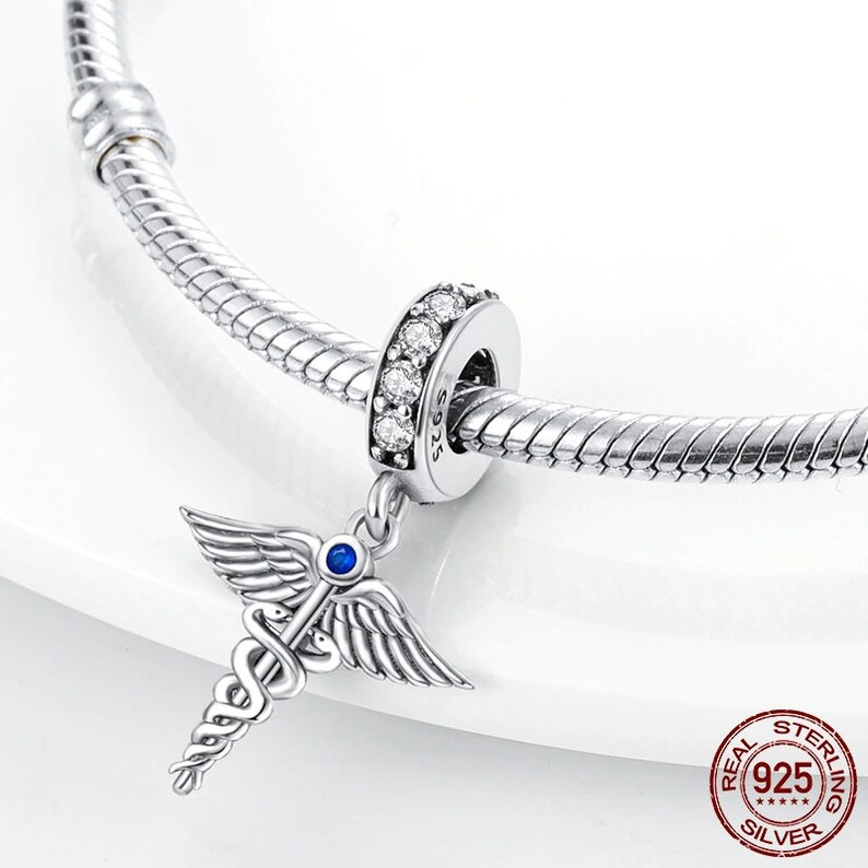 Medical Charm Pendant 925 Silver for Pandora Bracelet, Caduceus Charm ...