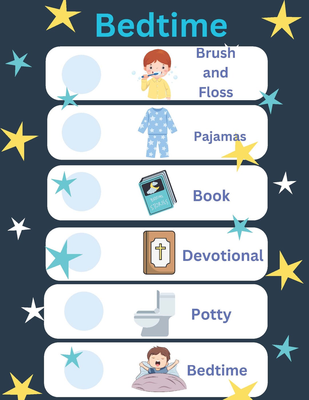 Blue Bedtime Chart - Etsy