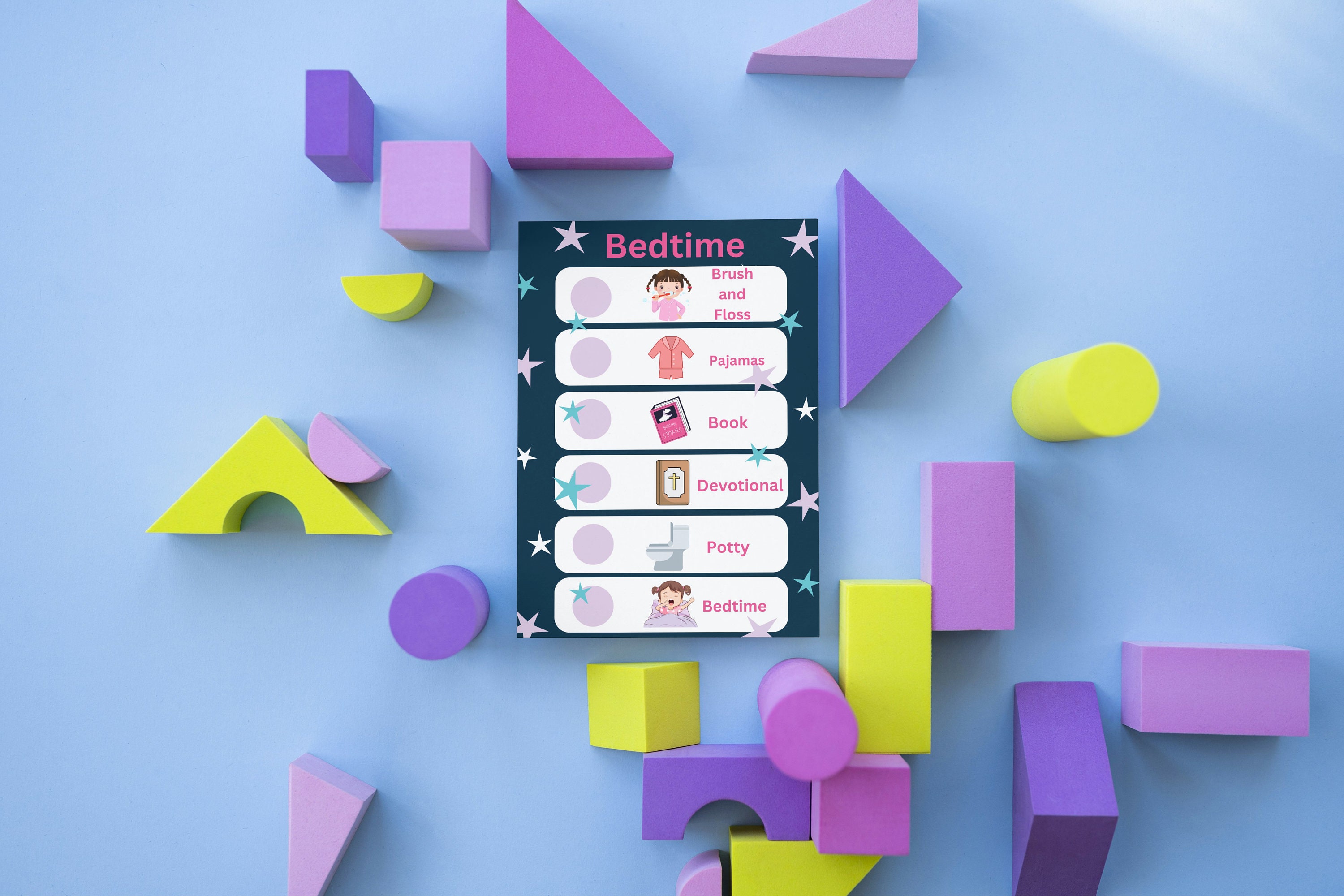 Pink Bedtime Chart - Etsy