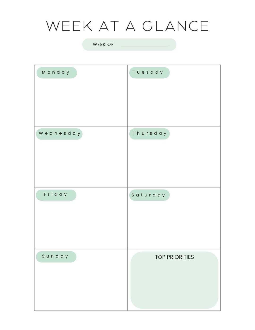Mint Green Week at A Glance Printable Weekly Schedule PDF - Etsy