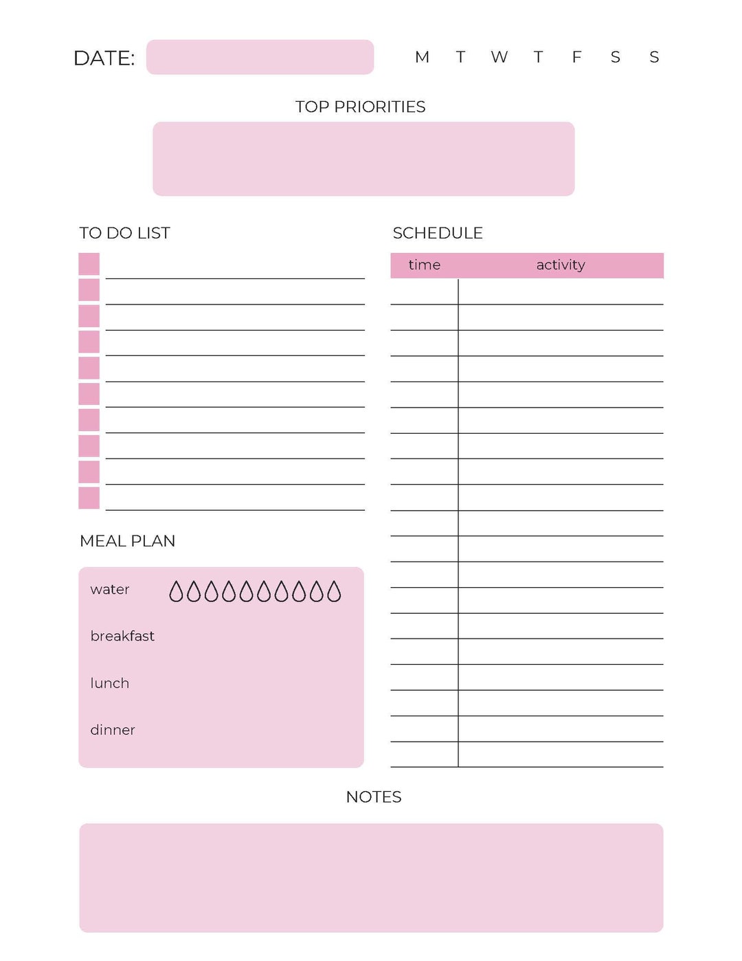Rose Daily Schedule Printable Digital Download Pdf - Etsy