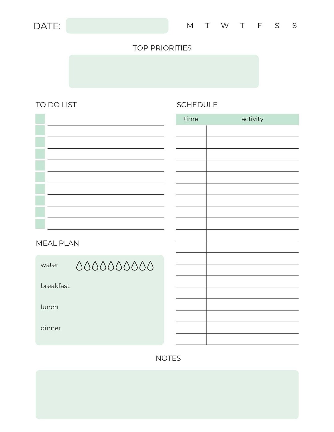 Mint Green Daily Schedule Printable Digital Download Pdf - Etsy