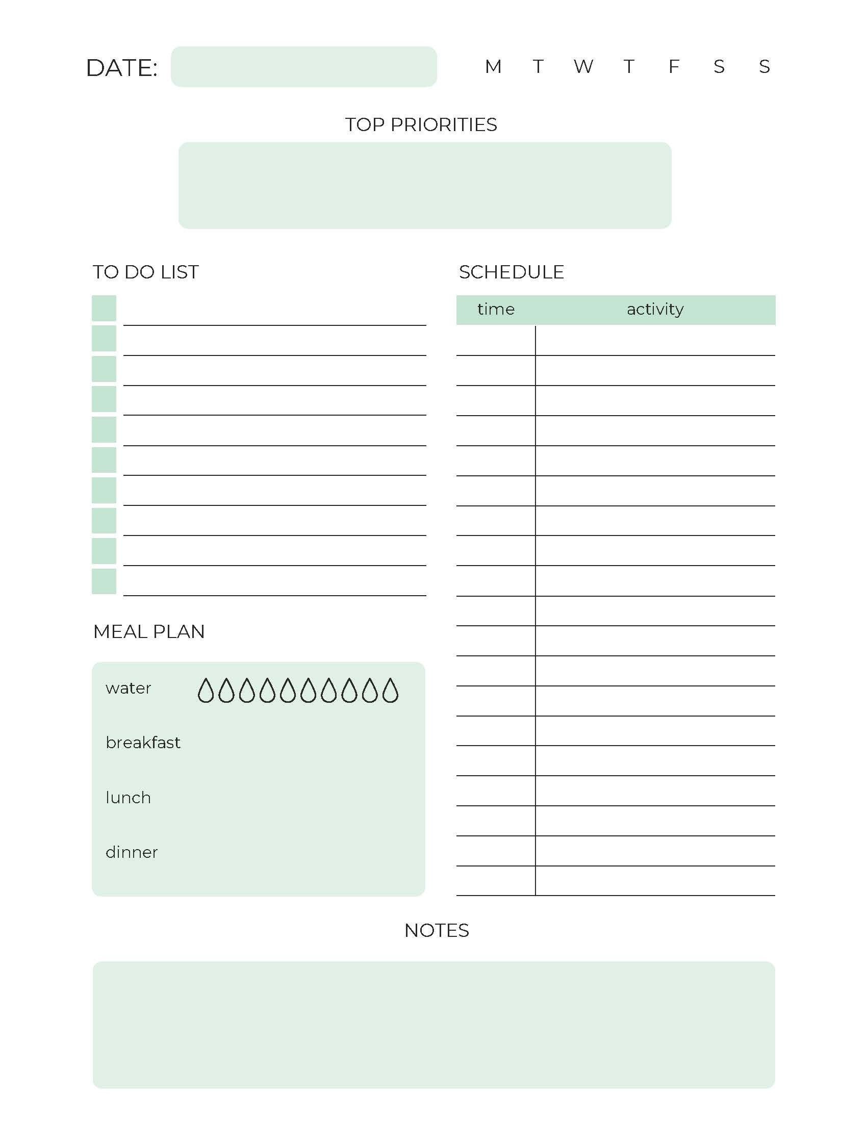 Mint Green Daily Schedule Printable Digital Download Pdf - Etsy