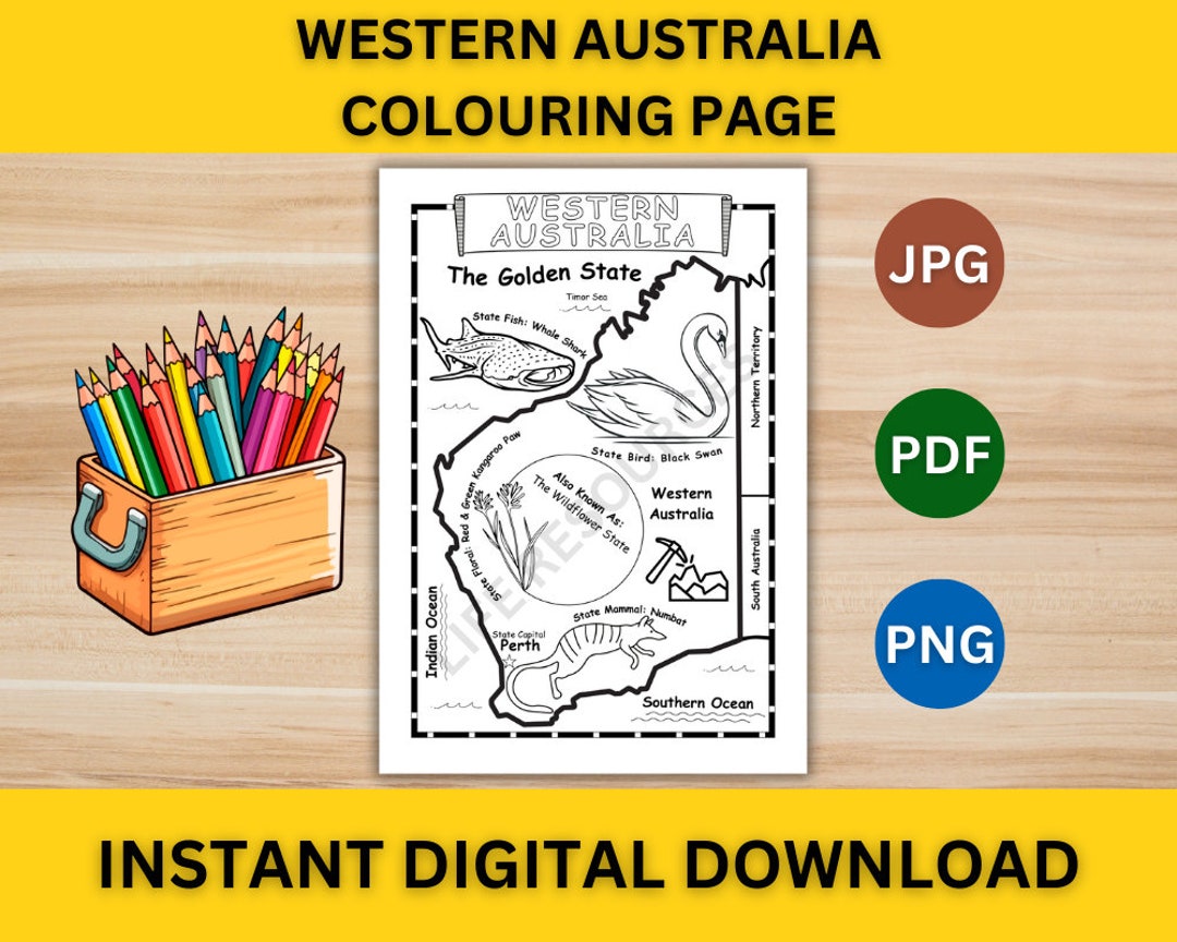 Western Australia Colouring Page Australia State Map - Etsy