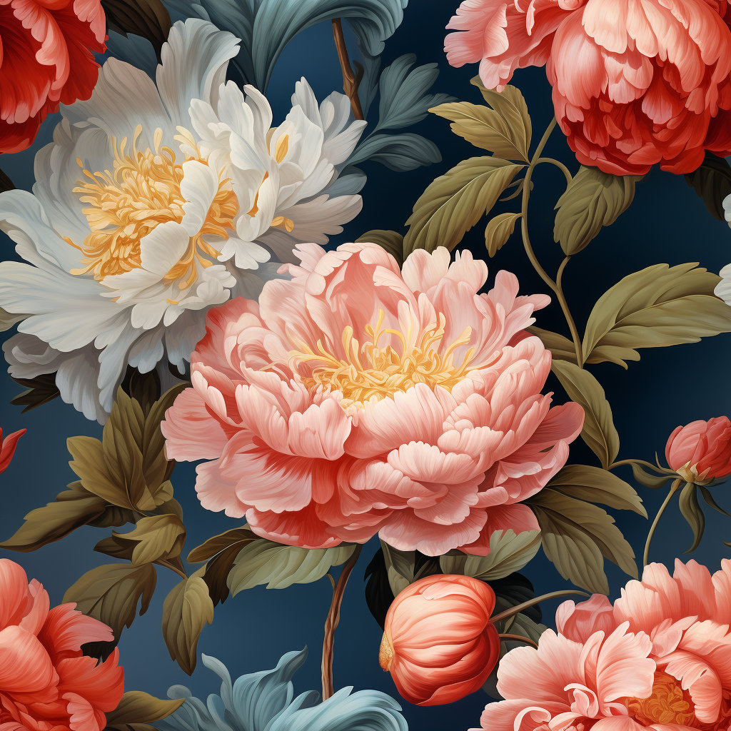 Peonies,seamless Repeat Pattern,blue Backgrounds, Printable Digital ...