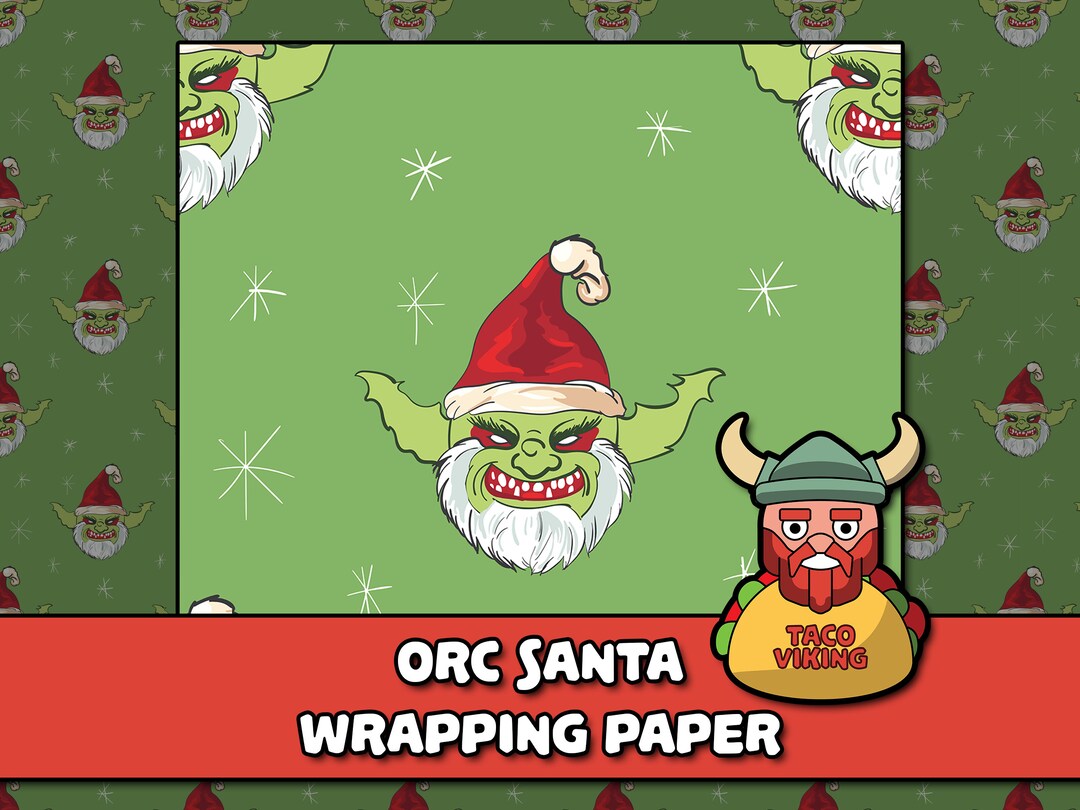 Orc Santa DND Wrapping Paper - Epic D&D Christmas Gift Wrap for Gamers ...