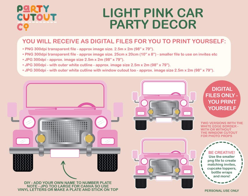 BIG CUTOUT Pink Safari Car Cutout Pink Truck Car Photo Prop Car Prop ...