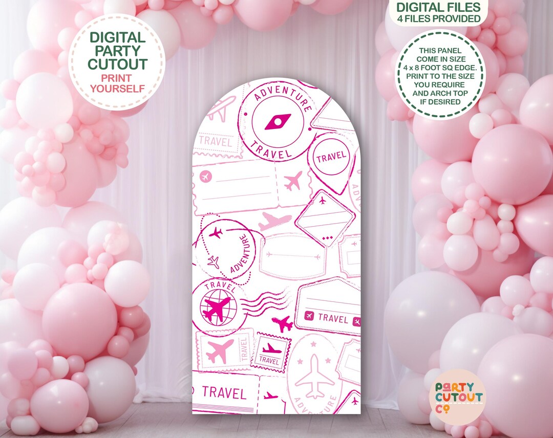 BIG BACKDROP Pink Travel Sign Plane Baby Shower Landing Soon Aeroplane ...