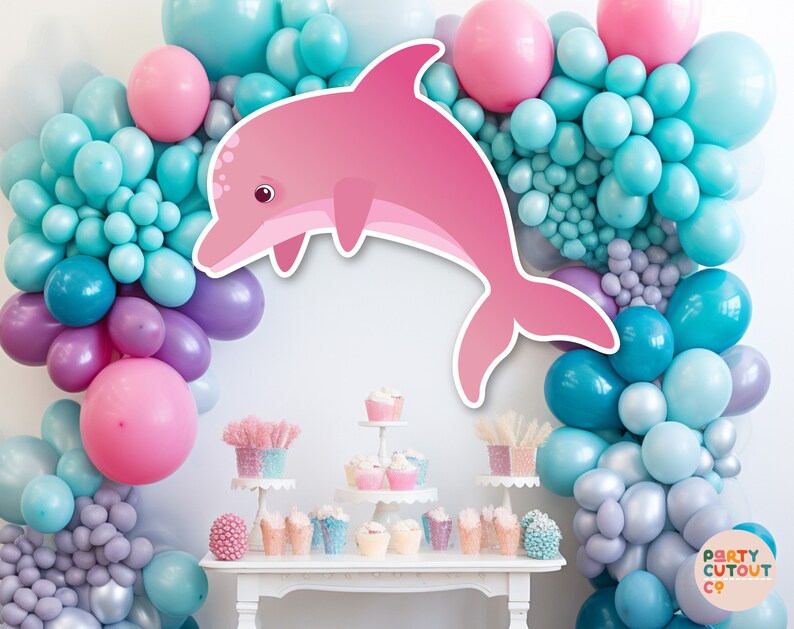 BIG CUTOUT Under the Sea Party Pink Dolphin Cutout Ocean Decoration ...