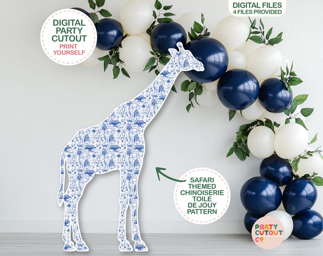 BIG CUTOUT Blue Chinoiserie Toile De Jouy Giraffe Blue Toile Safari ...