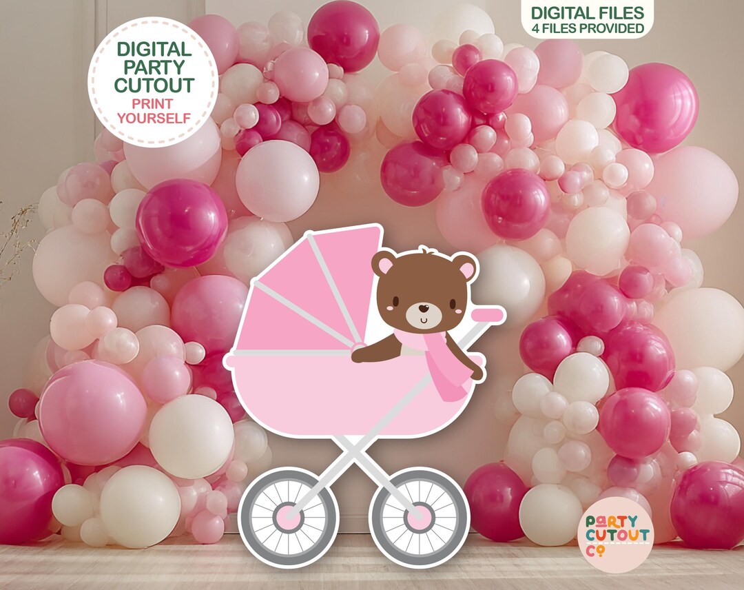BIG CUTOUT Pink Baby Shower Decoration Pink Pram Prop Pink Stroller ...