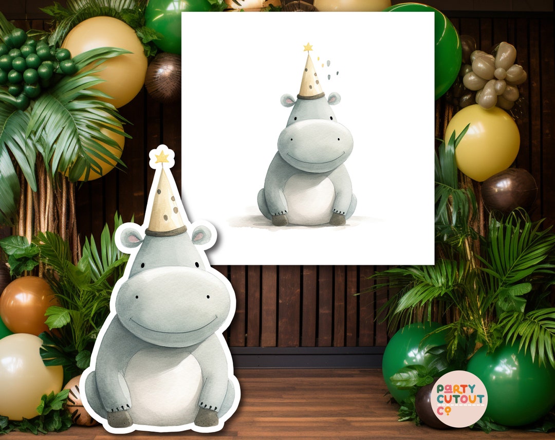 BIG CUTOUT, Hippo With Party Hat, Hippopotamus Decorations, Safari ...