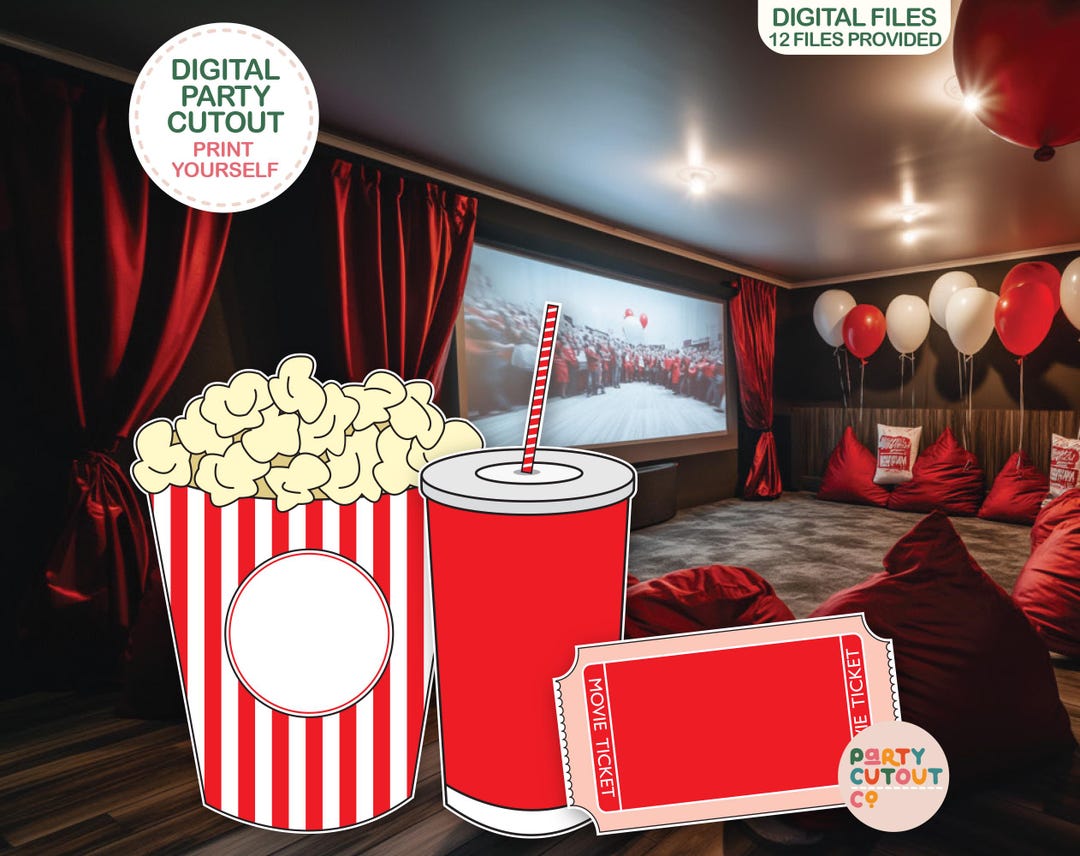 BIG CUTOUT Red Movie Night Props Popcorn Cutout Drink Cutout Movie ...