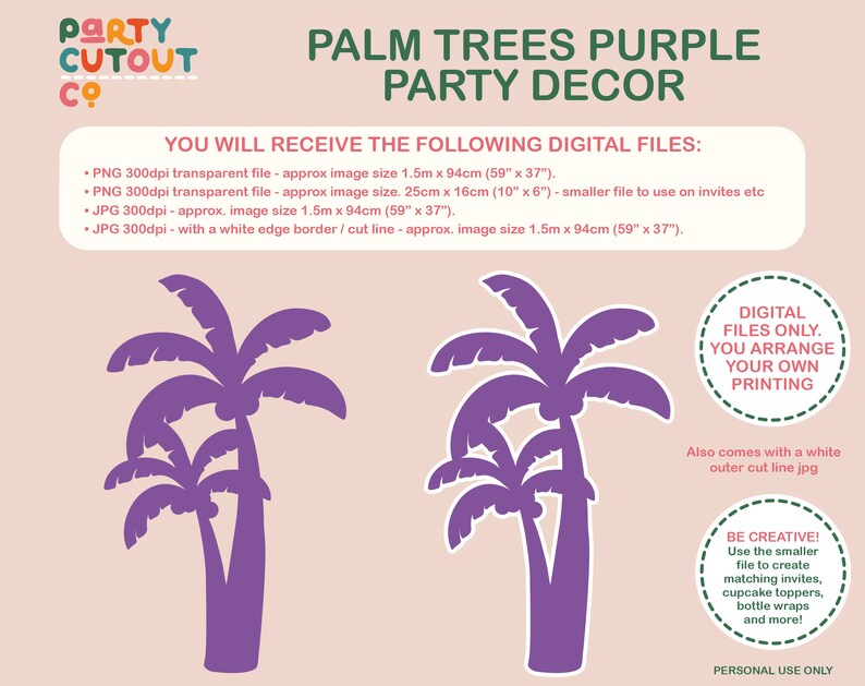 BIG CUTOUT Purple Palm Tree Beach Party Hippie Birthday Party 70s Party ...